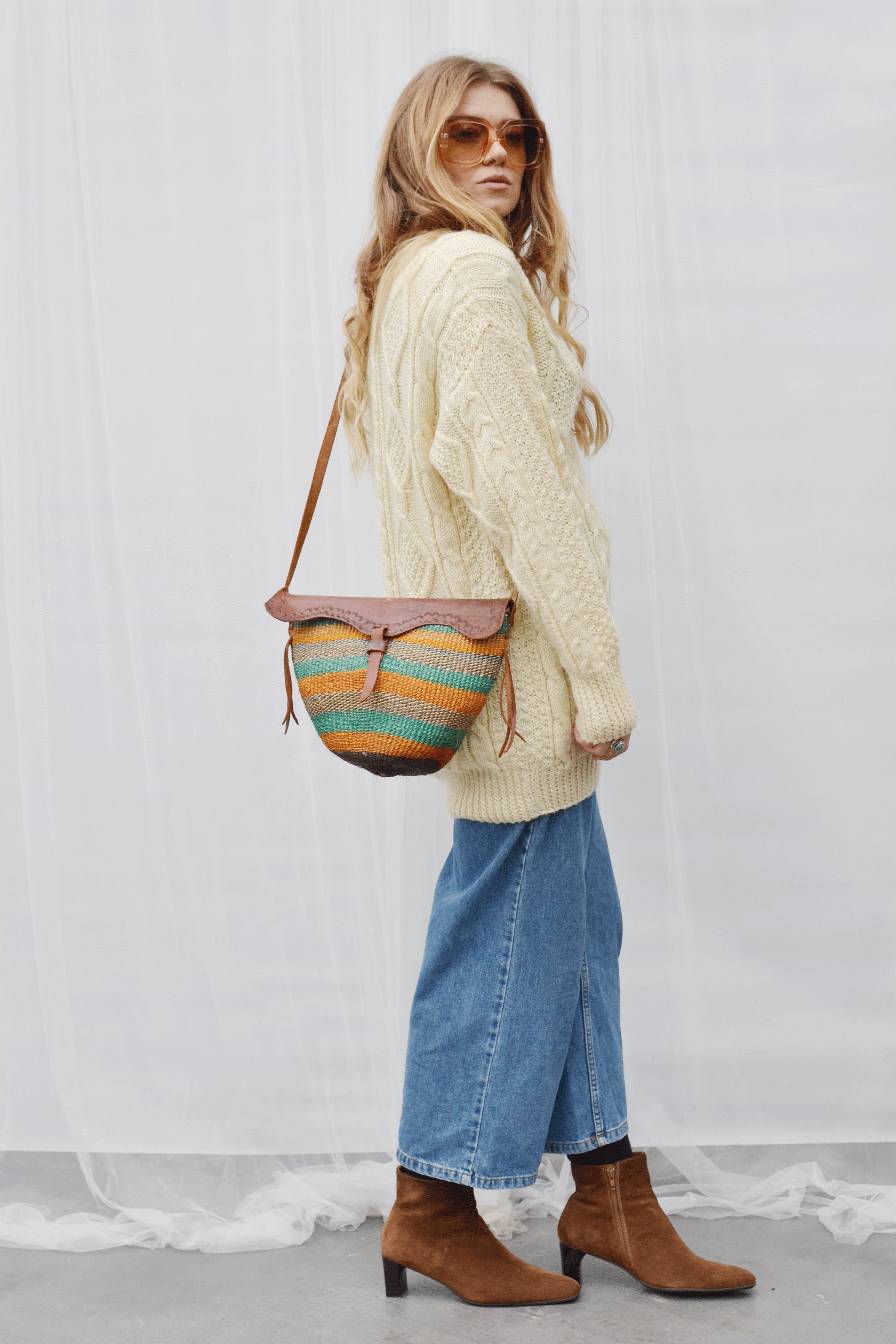 Vintage Brown Tooled Leather Straw Bag - Etsy