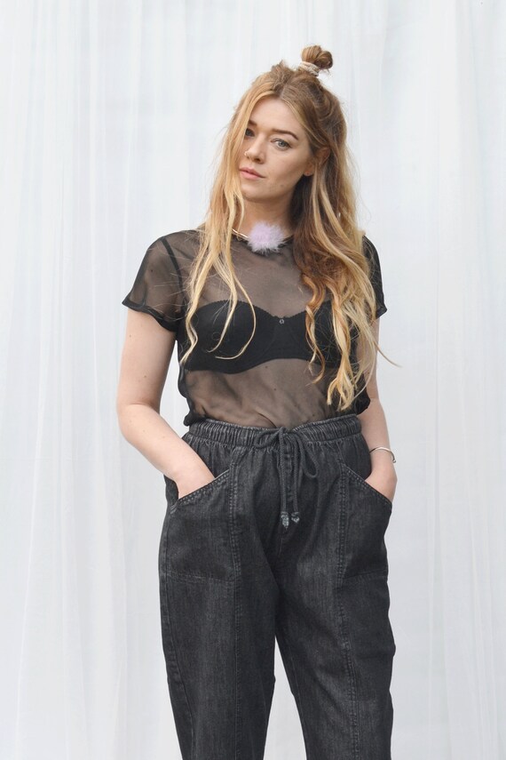 Vintage 90s/ Y2K Black Sheer Top - Gem