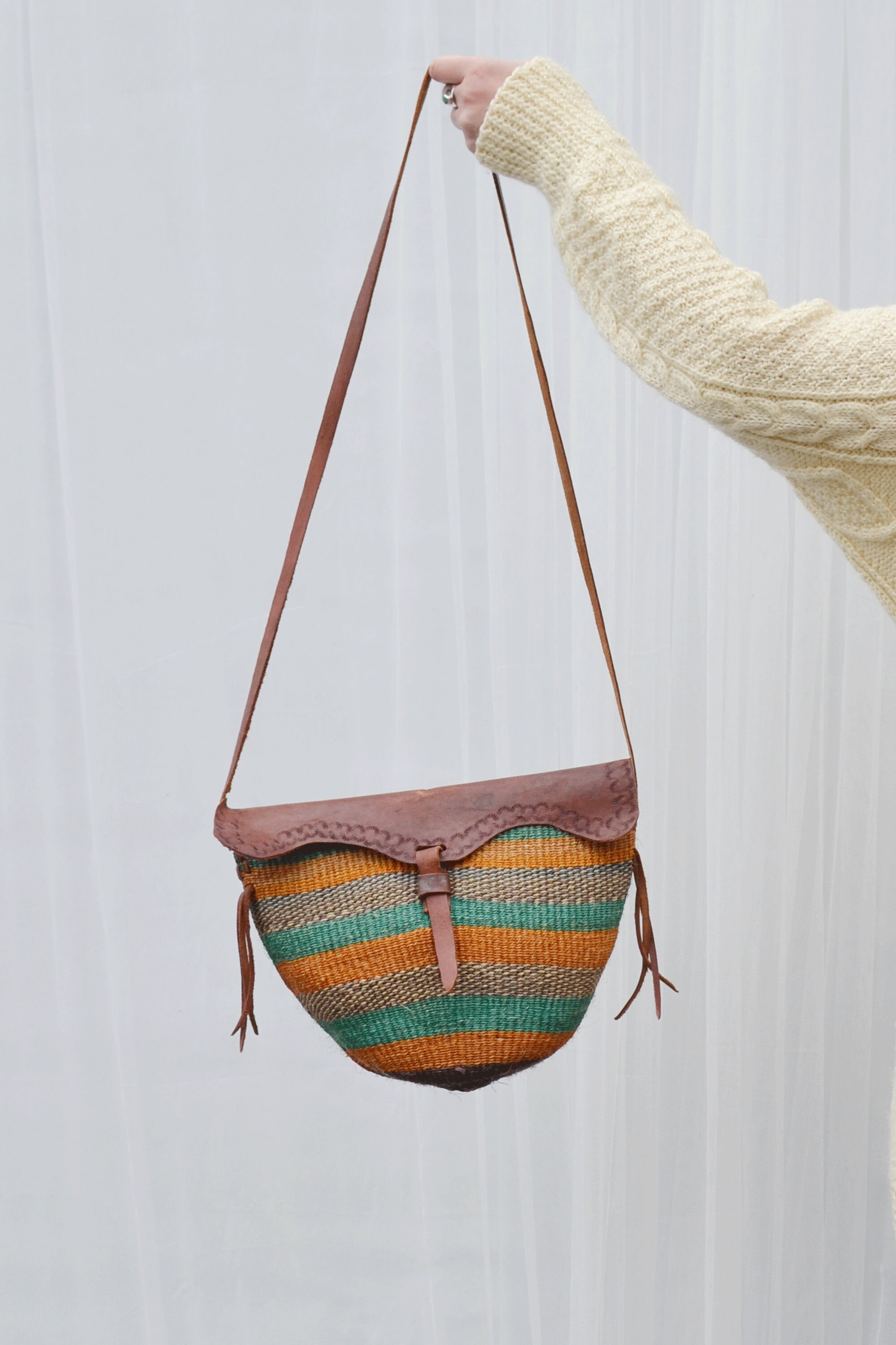Vintage Brown Tooled Leather Straw Bag - Etsy