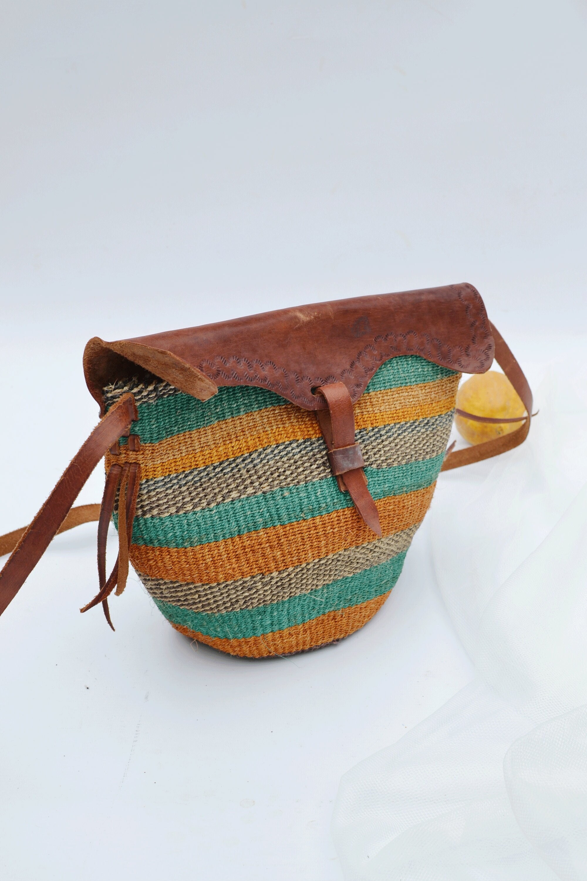 Vintage Brown Tooled Leather Straw Bag - Etsy