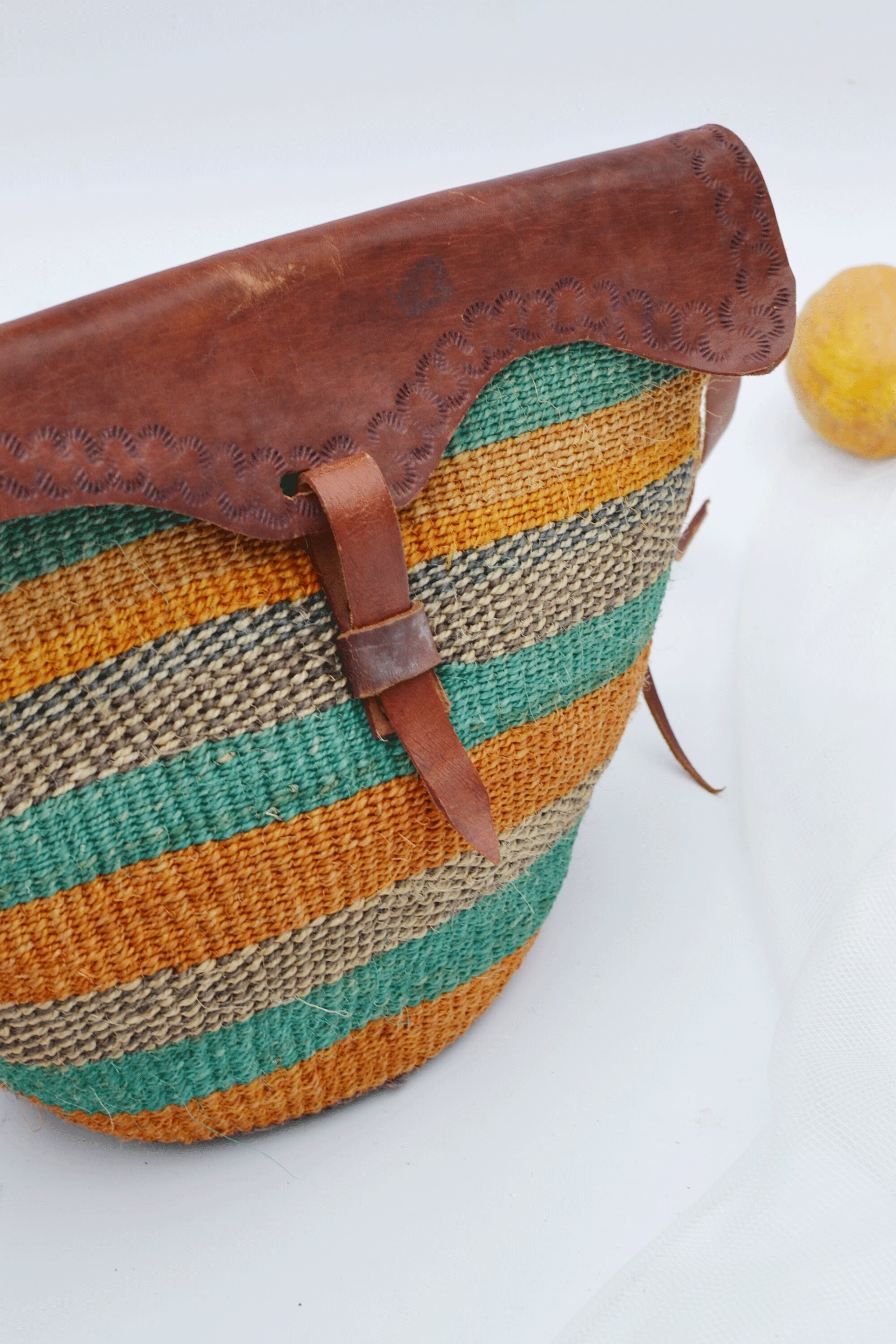 Vintage Brown Tooled Leather Straw Bag - Etsy