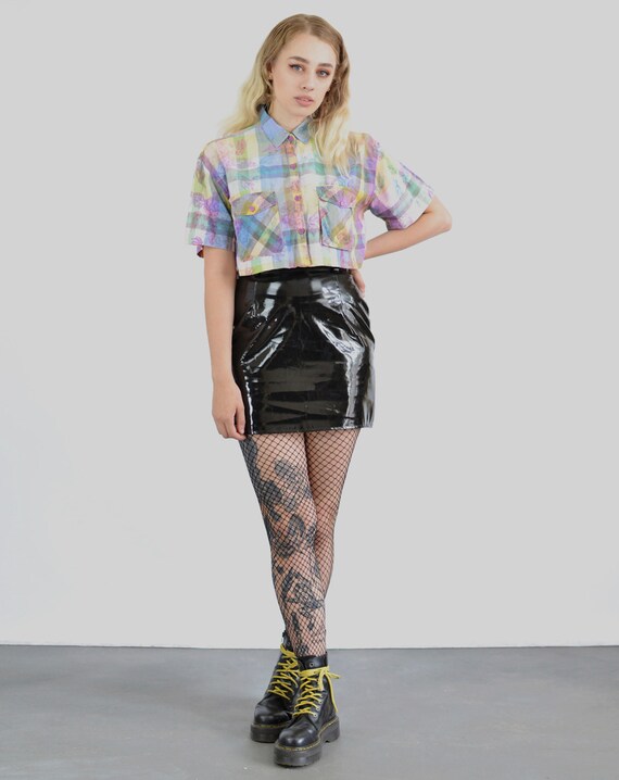 Vintage Reworked Cropped Pastel Check Shirt - Gem