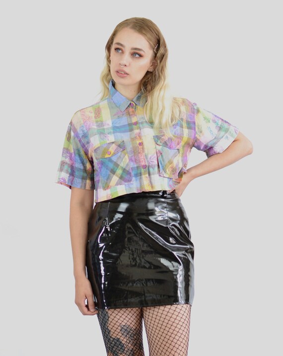 Vintage Reworked Cropped Pastel Check Shirt - Gem