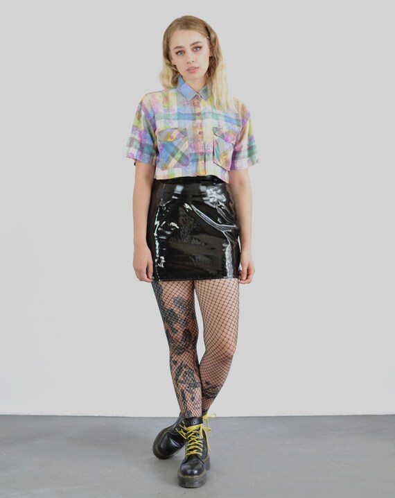 Vintage Reworked Cropped Pastel Check Shirt - Gem