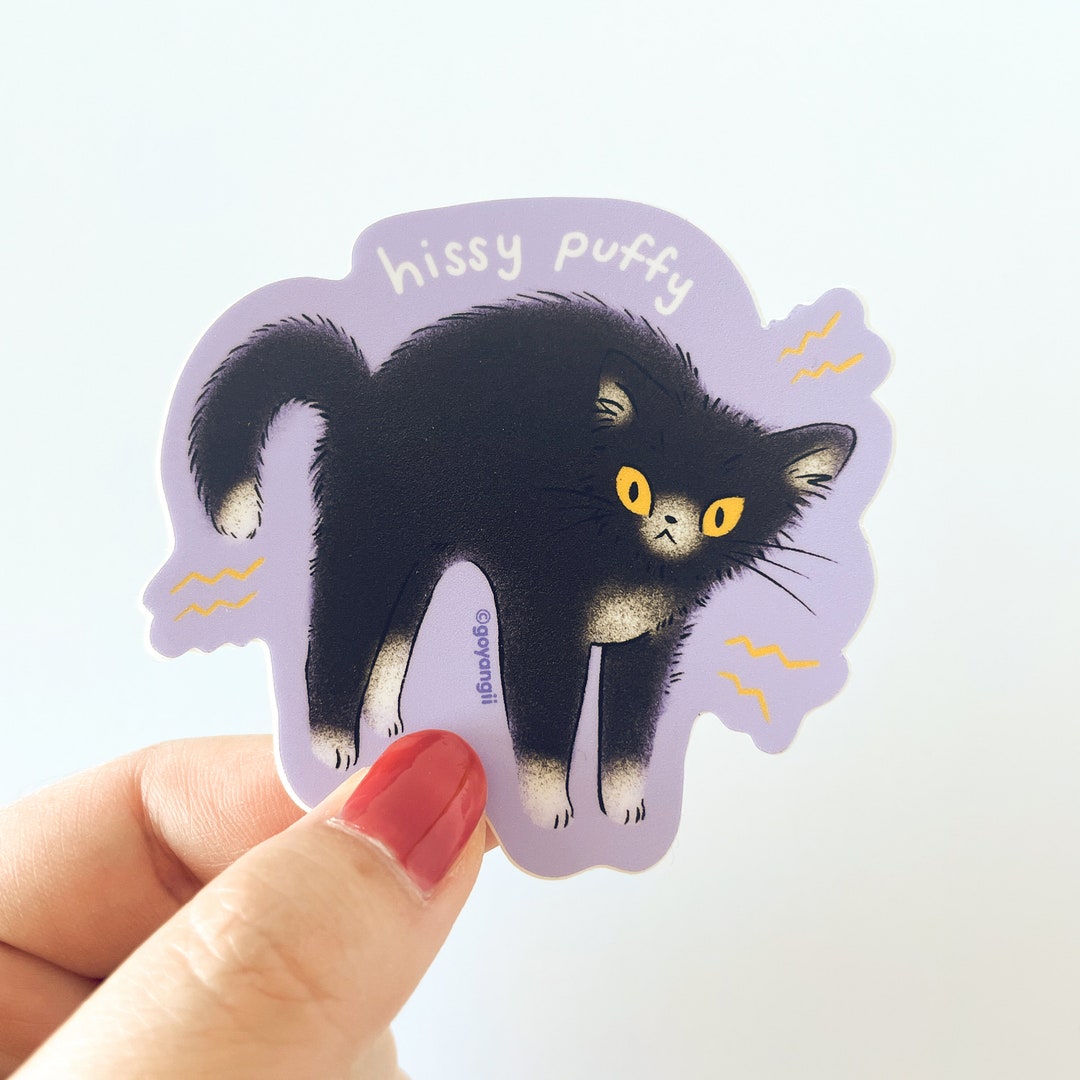 Hissy Puffy Kitty Waterproof Vinyl Sticker - Etsy