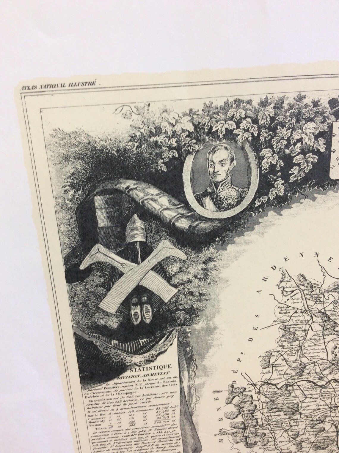 French Map Dept. De La Meuse, C.1975 Authentic Reproduction (taken From ...