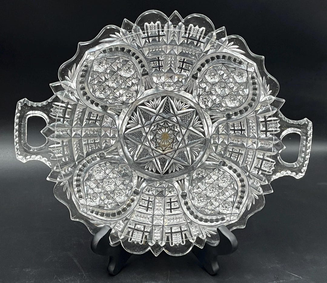 Higbee Glass Co. EAPG Fortuna Pattern Handled Cake Plate C. 1913-1918 ...
