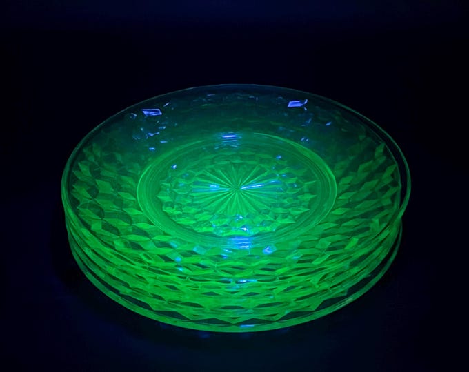 Uranium/vaseline Glass, Set of 5 Green Depression Glass Cube Pattern ...