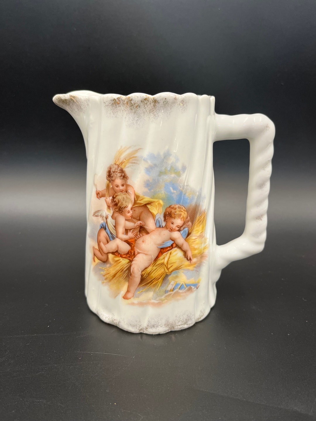 Victorian Pitcher Cherubs Ribbed C. 1890 as Is - Etsy
