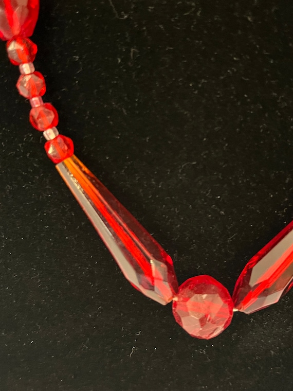 Red Teardrop Beaded Faceted Cut Glass Necklace, Circa… - Gem