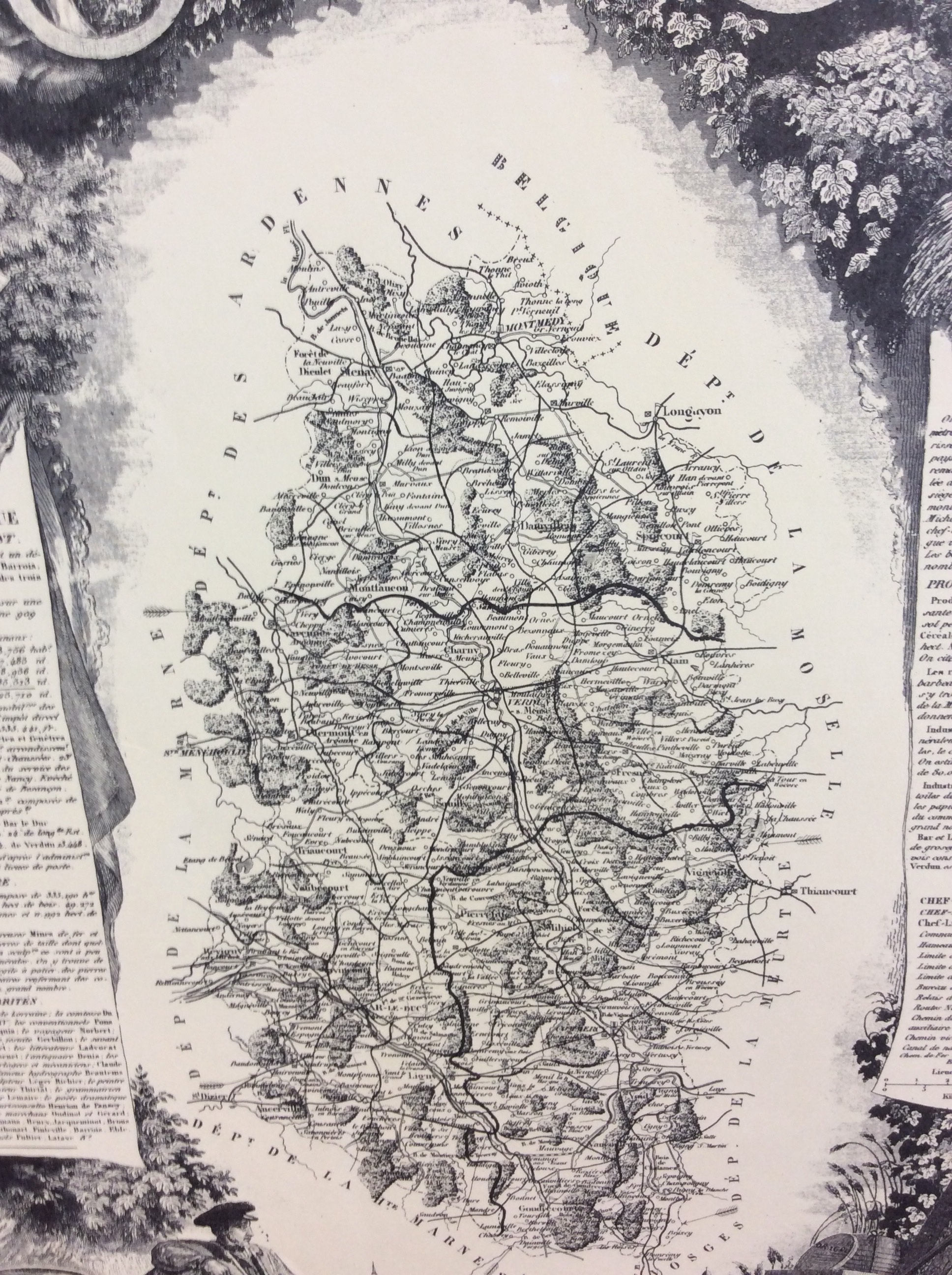 French Map Dept. De La Meuse, C.1975 Authentic Reproduction (taken From ...