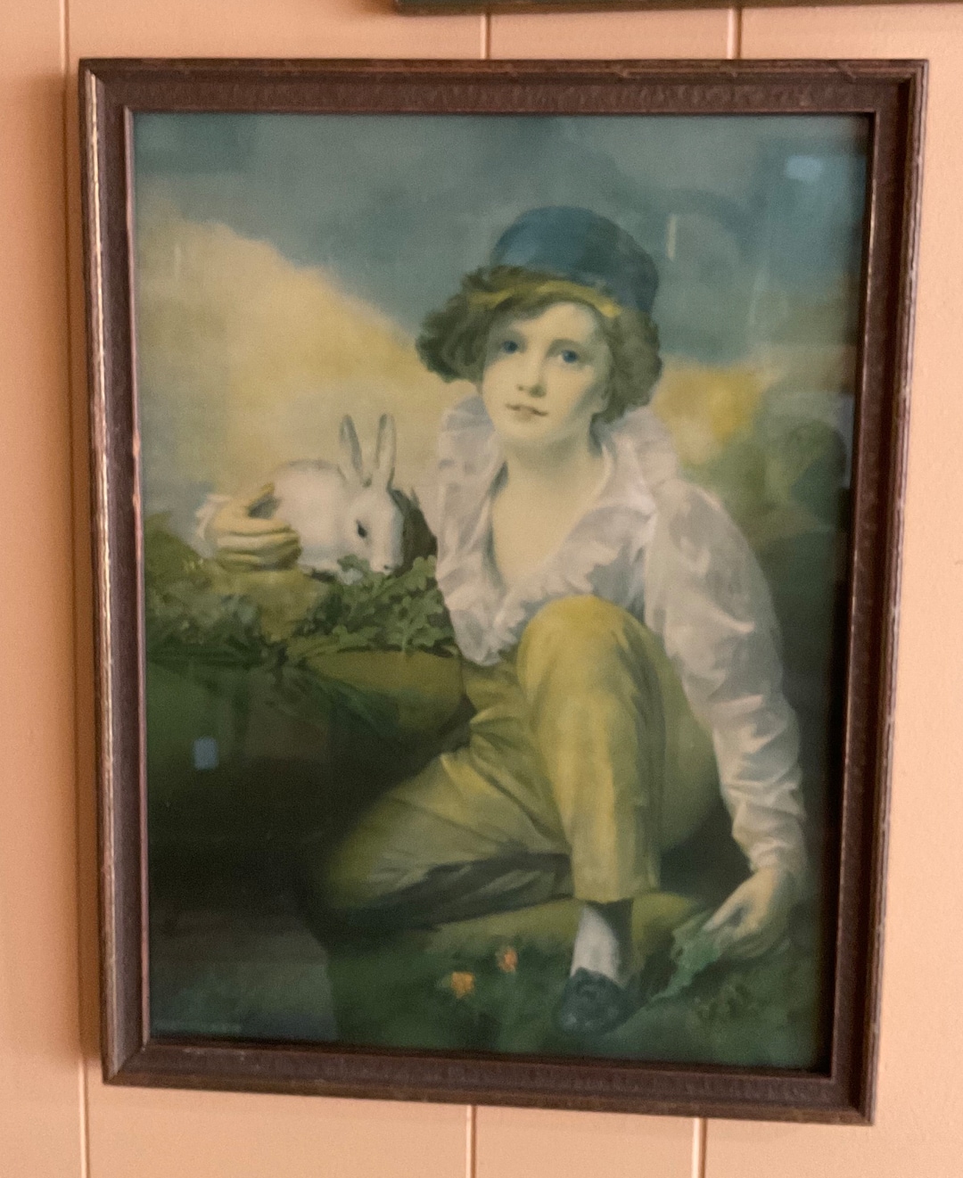 Lithograph, "boy and Rabbit", Carved/painted Wood Frame, Sir Henry ...