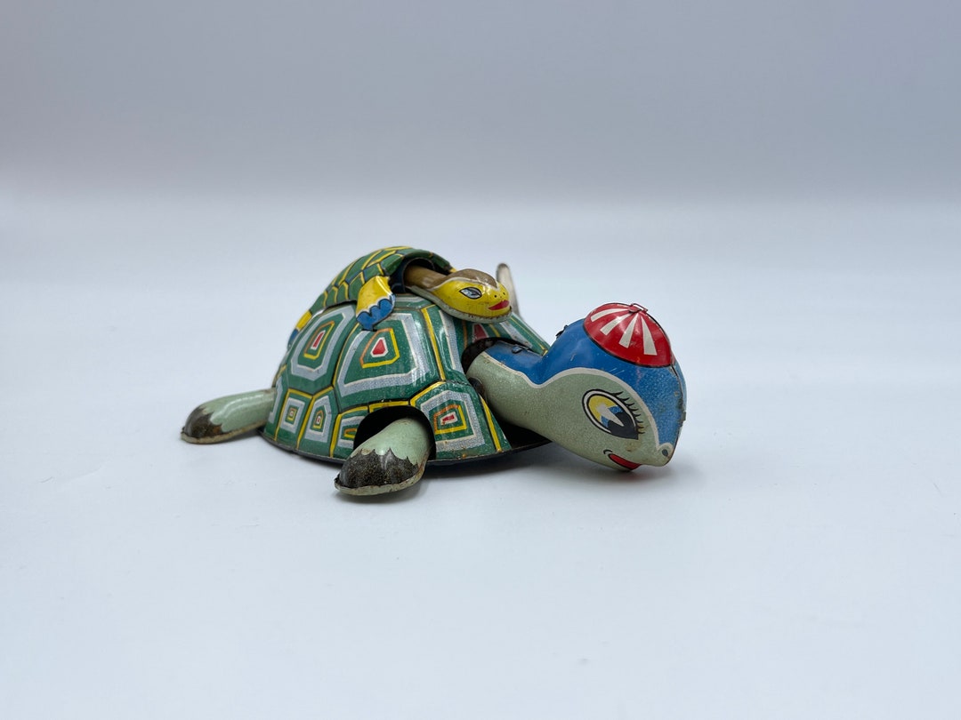 Working Tin Litho Wind up Double Turtle Toy, Baby Turtle on Mom's Back ...