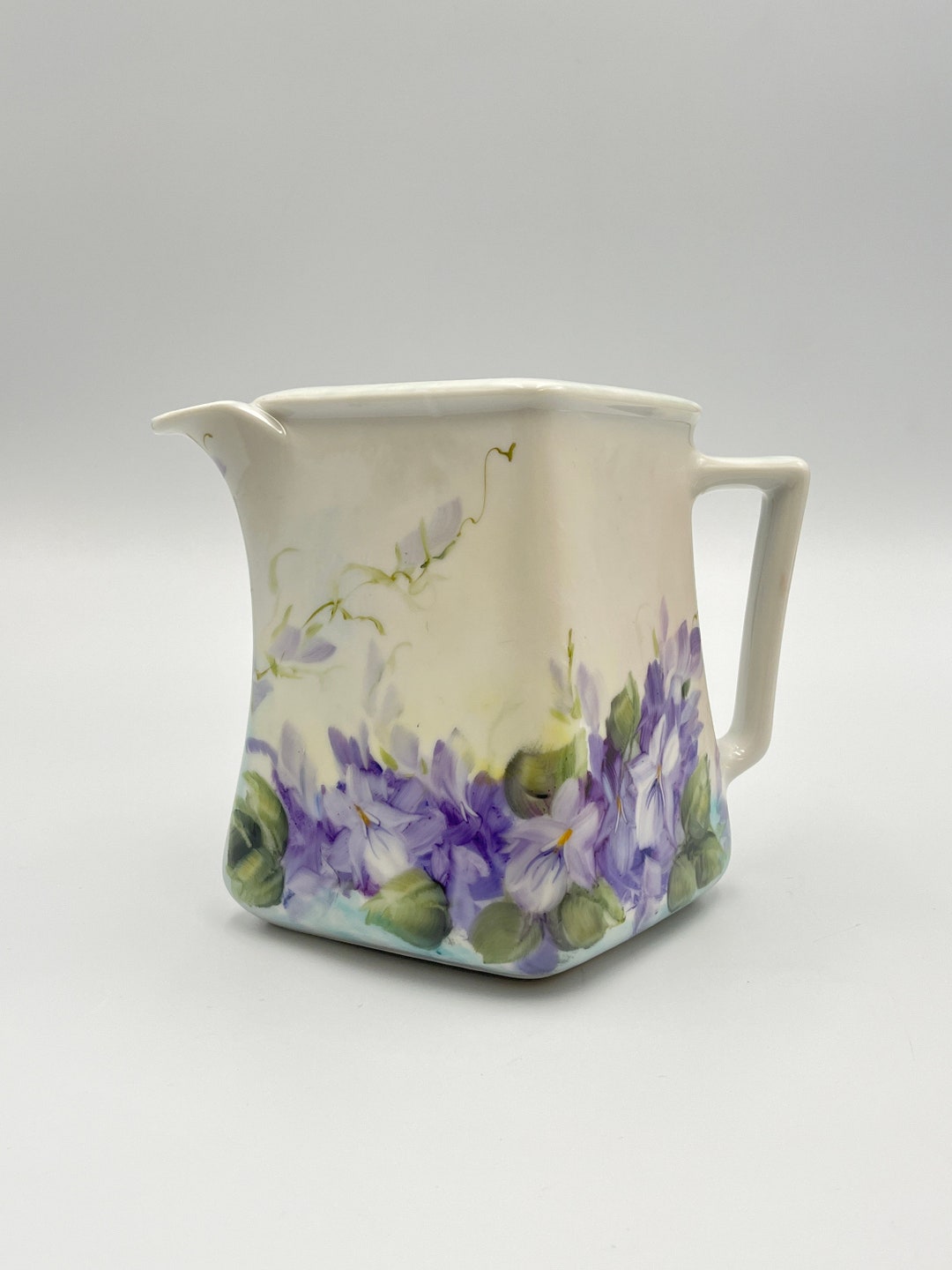 Large Hand Painted Square Porcelain Water/ Lemonade Pitcher, Purple ...