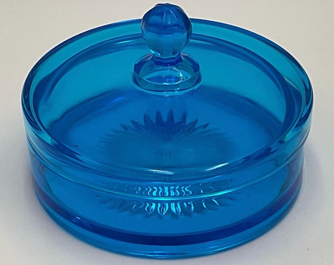 Mid Century Lidded Round Blue Glass Candy Dish C. 1960 - Etsy