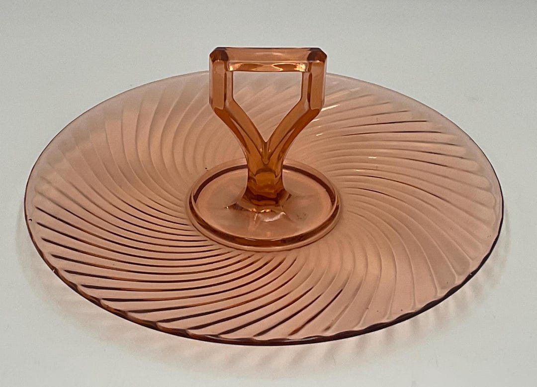Pink Depression Glass Twisted Optic Handled Tidbit Tray/cookie Server ...