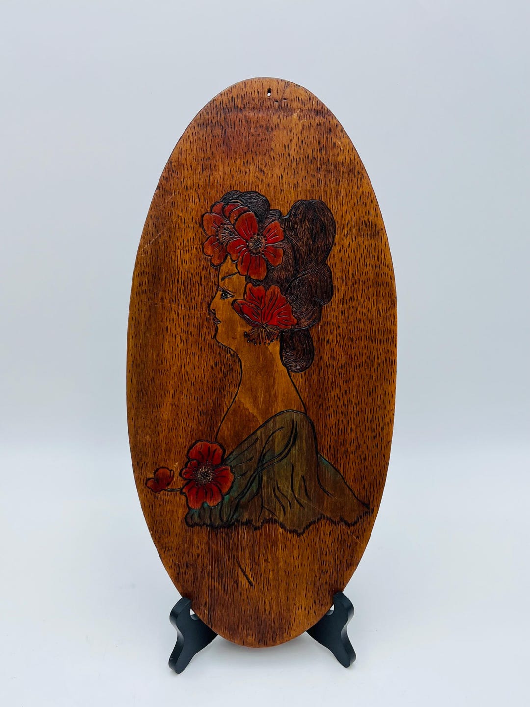 Pyrography, Oval Portrait, Victorian Woman, Hand Painted, C. 1900 - Etsy