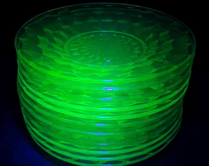 Uranium/vaseline Glass, Set of 11 Green Depression Glass Cube Pattern ...