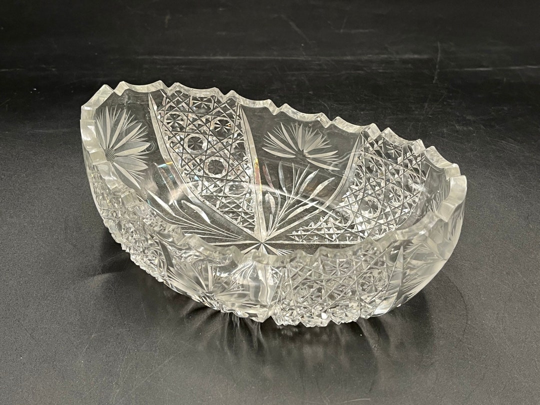 Cut Crystal Oval Bowl/dish, Flowers and Geometric Shapes, ABP, Circa ...
