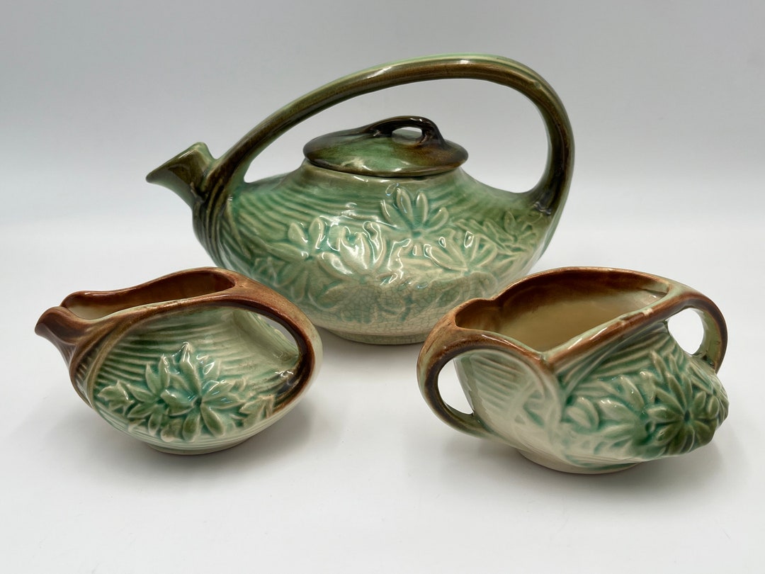 Mccoy Teapot, Sugar & Creamer Set, Daisy Pattern Teapot Set, Ceramic ...