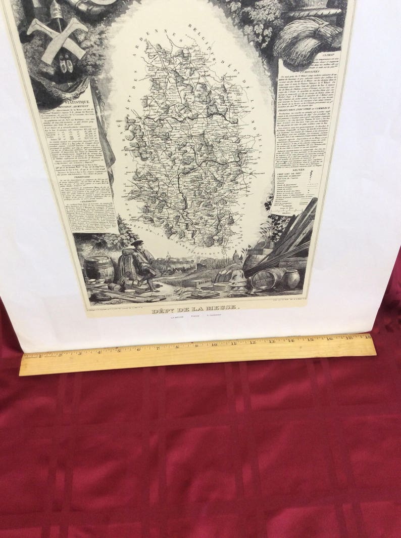 French Map Dept. De La Meuse, C.1975 Authentic Reproduction (taken From ...