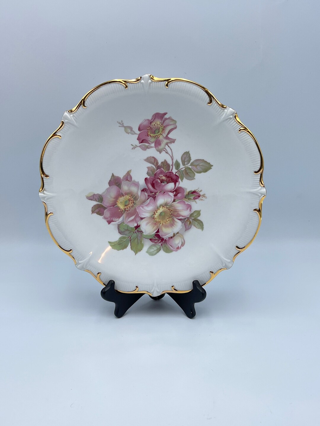 Wild Rose Chop Plate/platter, Porcelain, Pink Flower Transfer, Gold ...