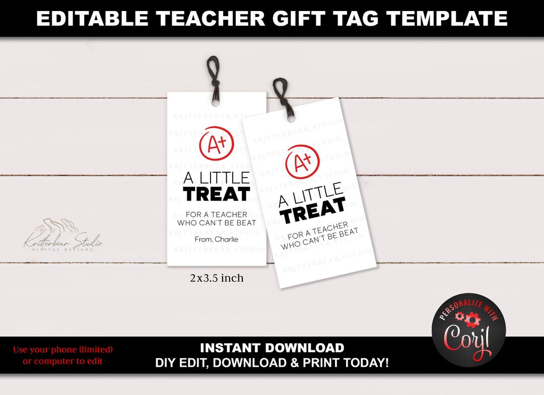 Teacher Appreciation Gift Tag: A+ Little Treat, Thank You, School ...