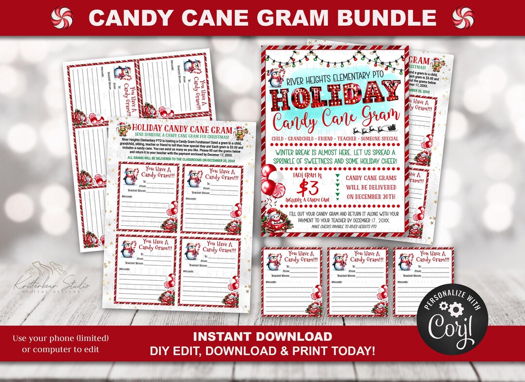 Candy Cane Gram Fundraiser Flyer: Editable Template Christmas Holiday ...
