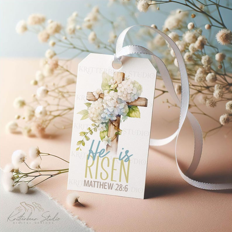 Religious Easter Gift Tags Printable He is Risen Matthew 28:6 Church ...