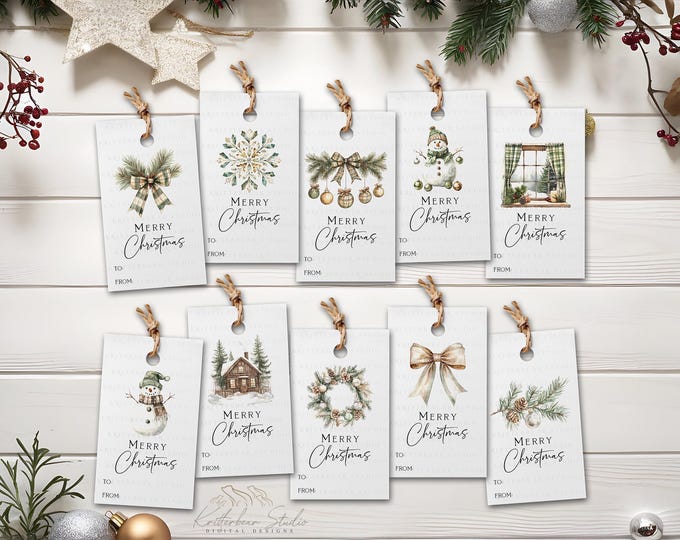 Green Christmas Gift Tag Bundle Set: Country Favor Tags Farmhouse ...