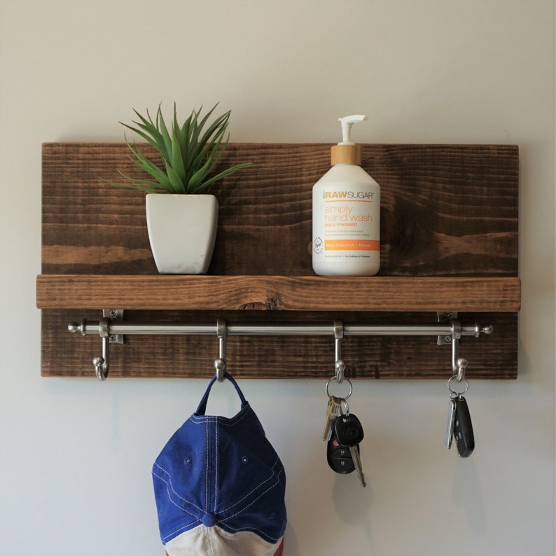 Modern Rustic Entryway Coat Rack Shelf With Satin Nickel Rail | Etsy