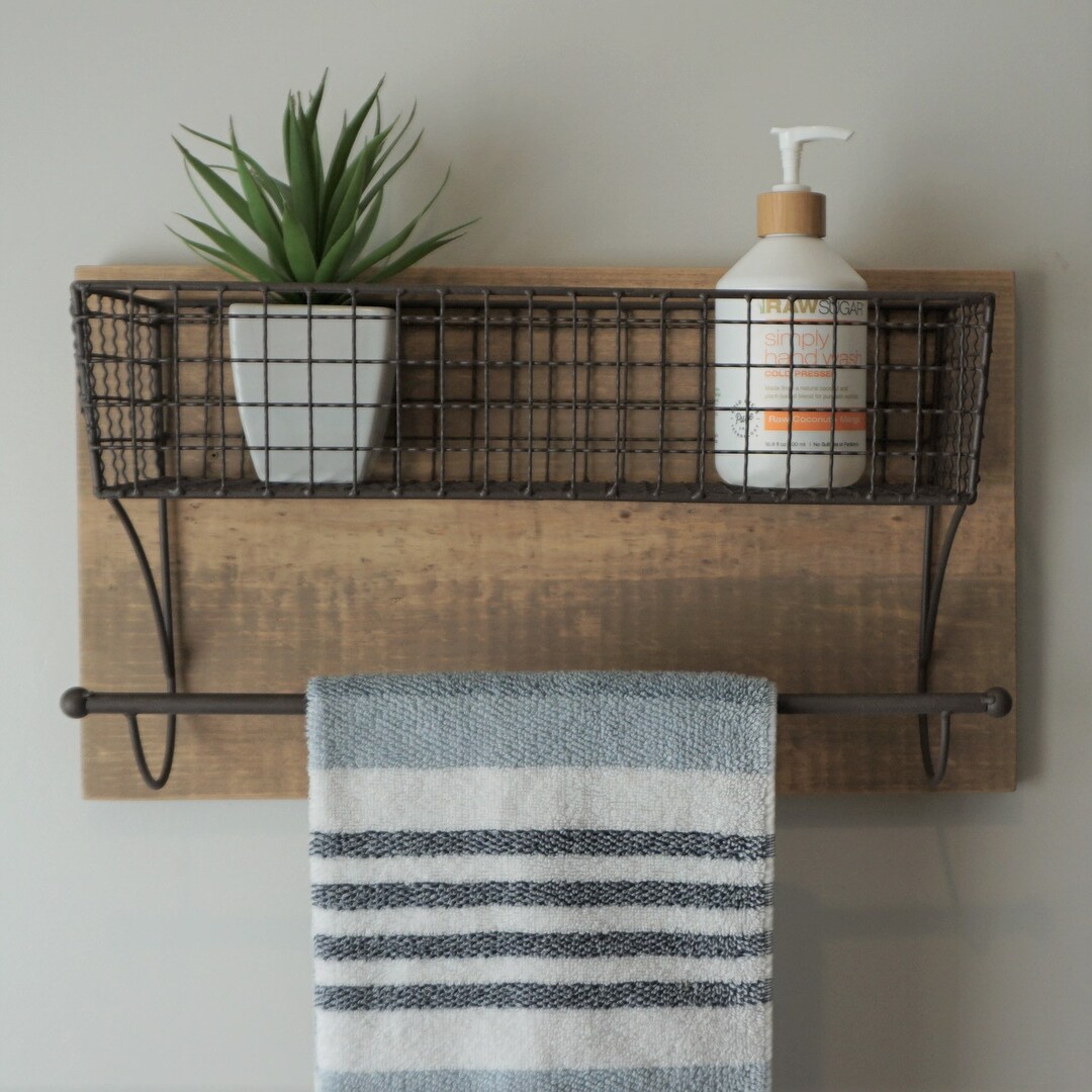 Simply Rustic Bathroom Shelf With Storage Basket and 15 - Etsy