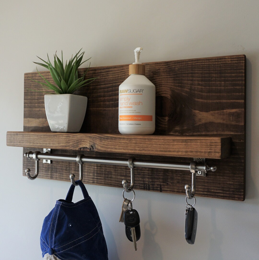 Modern Rustic Entryway Coat Rack Shelf With Satin Nickel Rail - Etsy