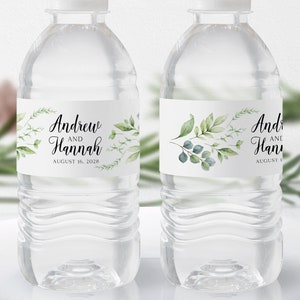 Wedding Water Bottle Label - Botanical Water Bottle Label, Waterproof ...