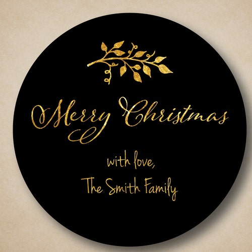 Gold Christmas Gift Labels Script Merry Christmas Custom Tags - Etsy