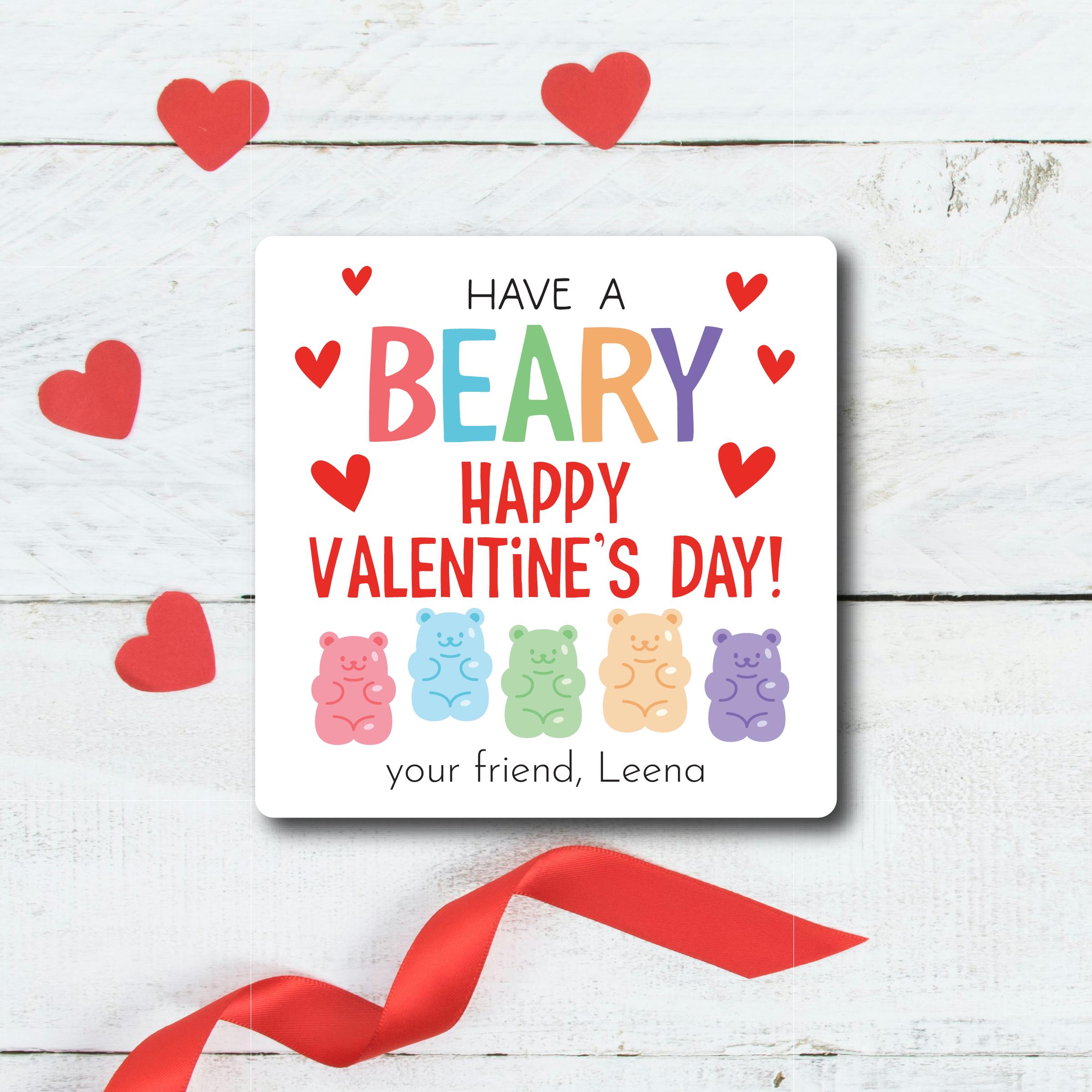 Kids Classroom Valentine Stickers - Gummy Bear Fruit Snack Valentine ...