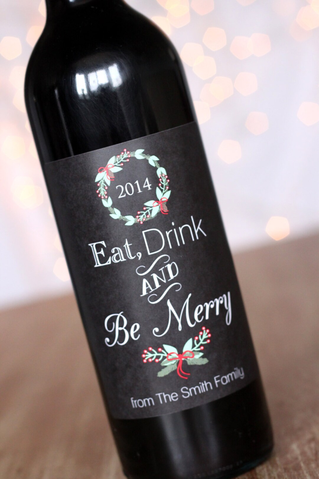 Eat Drink and Be Merry Christmas Wine Labels Holiday Chalkboard Style ...
