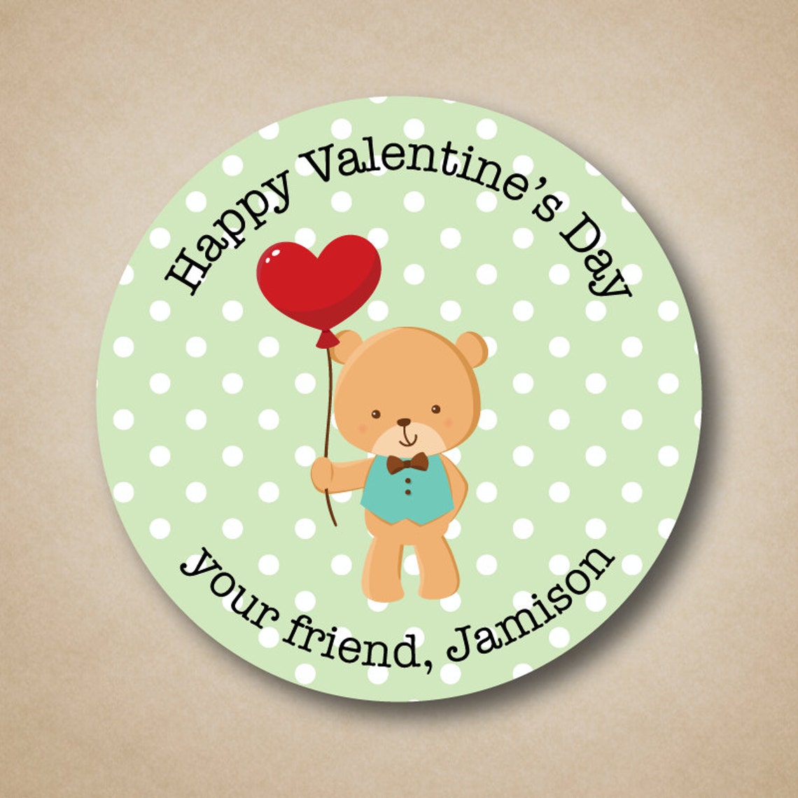 Boys Valentines Day Sticker Teddy Bear Heart Balloon Valentine | Etsy