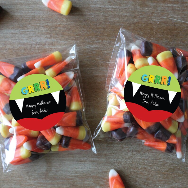 Halloween Labels Custom Vampire Teeth Favor Stickers Round - Etsy