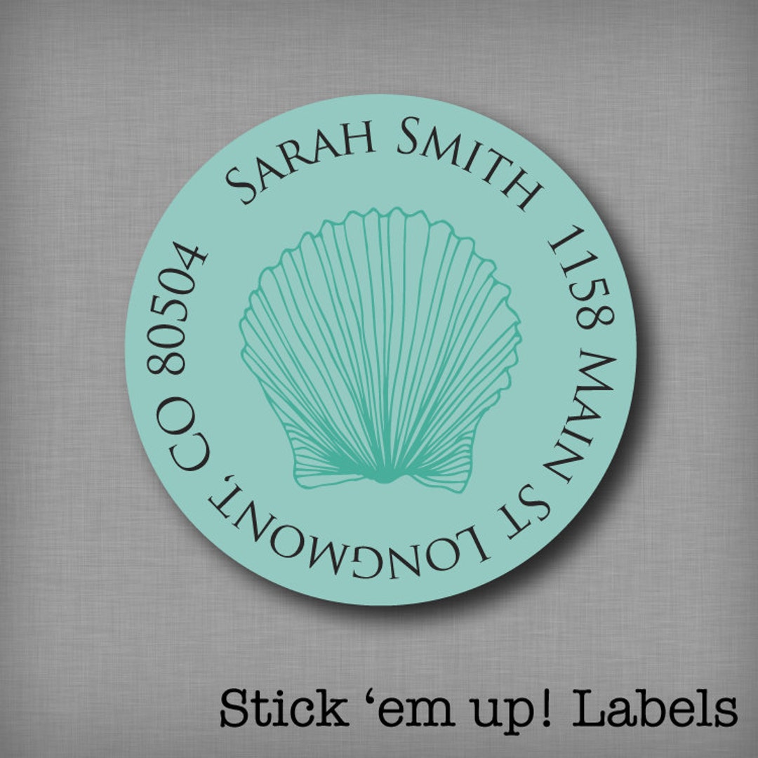 Return Address Labels, Personalized Round Address Stickers, Seashell ...
