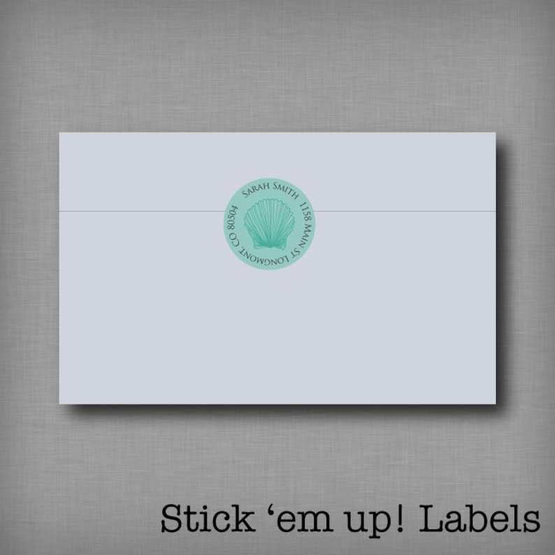 Return Address Labels, Personalized Round Address Stickers, Seashell ...