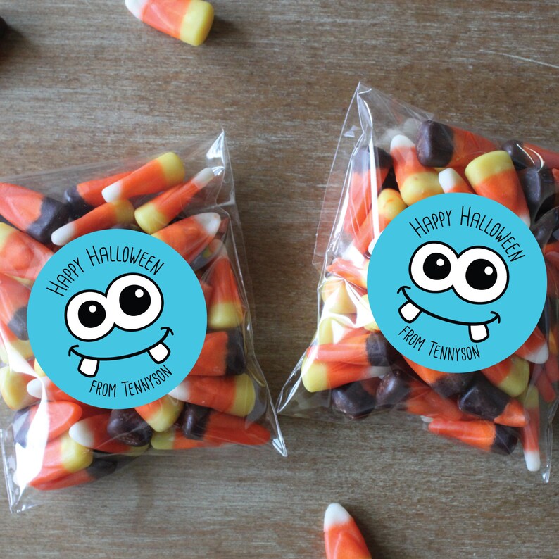 Halloween Stickers Monster Face Halloween Treat Bag Labels | Etsy