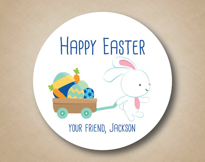 Easter Chick Stickers Happy Easter Label Pink Polka Dots Baby Chick ...