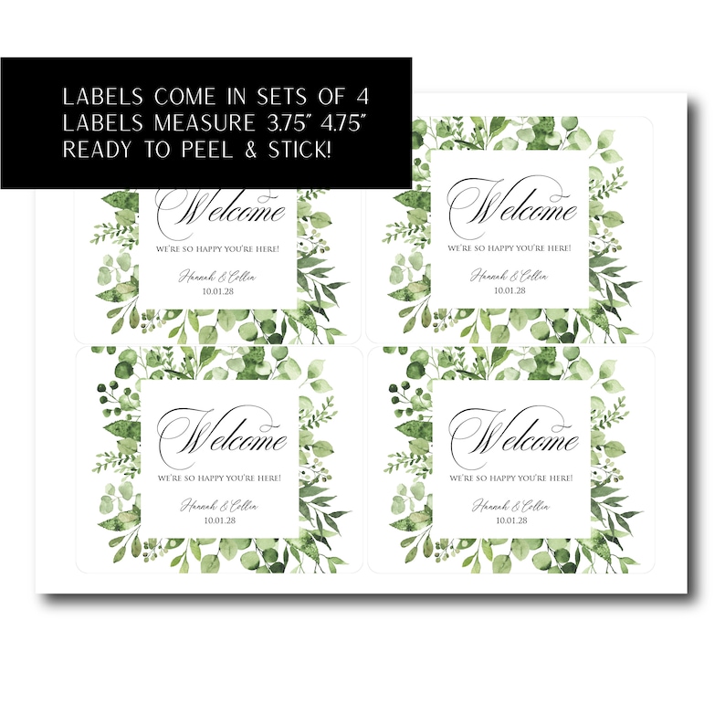 Wedding Welcome Labels - Large Wedding Welcome Stickers Botanical ...