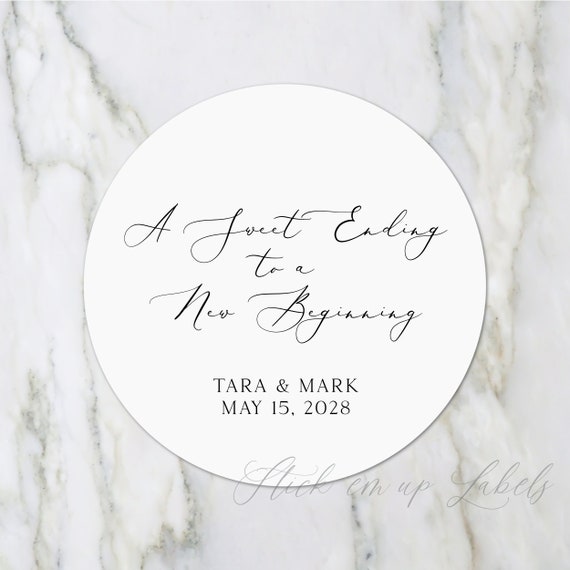 A Sweet Ending to a New Beginning Stickers - Minimalist Wedding Sticker ...