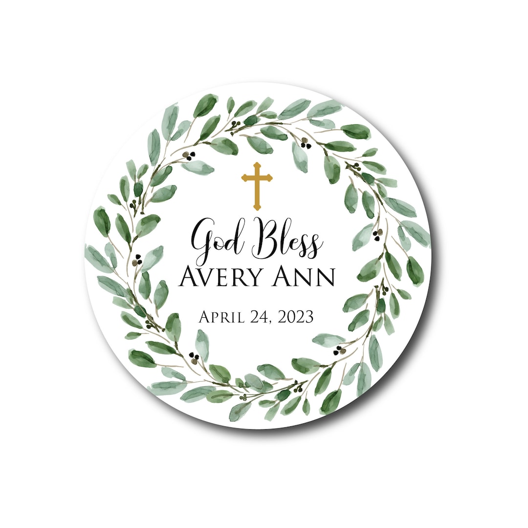 Baptism Stickers Greenery Baptism Favor Labels Botanical Olive Branch ...