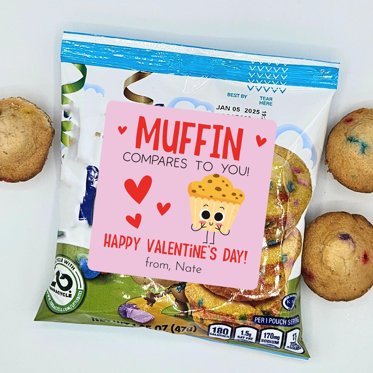 Classroom Valentine Stickers - Mini Muffin Valentine Stickers, Muffin ...