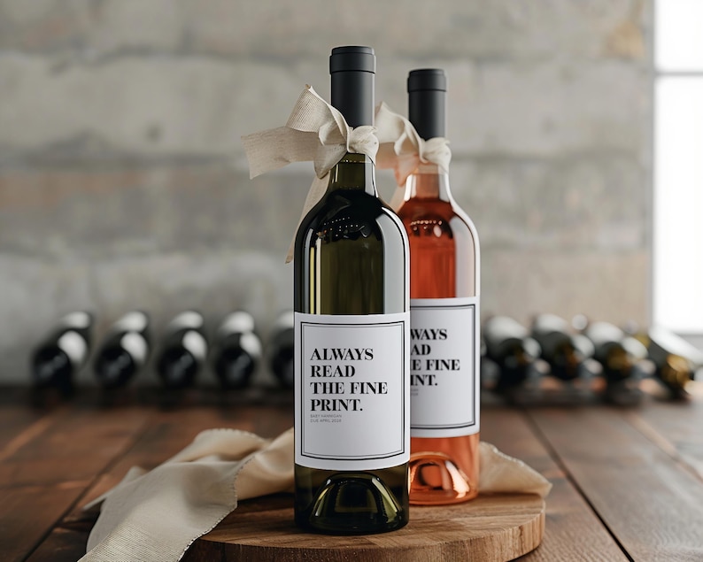 Always Read the Fine Print Wine Label - Printed Baby Reveal Wine Label ...