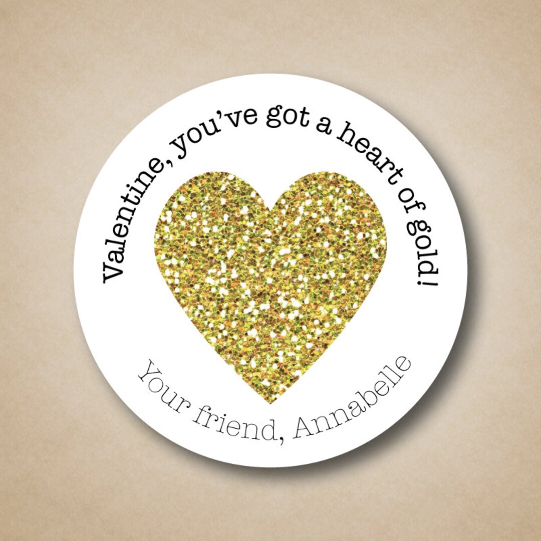 Gold Glitter Heart Valentines Stickers Heart of Gold Favor Labels ...
