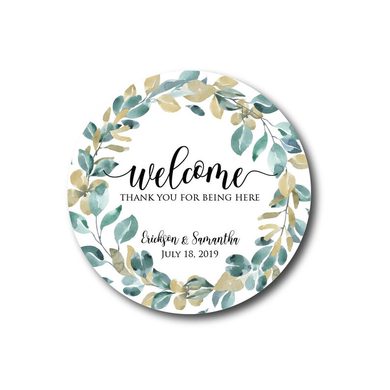 Welcome Stickers Wedding Welcome Labels Green Sage Watercolor - Etsy